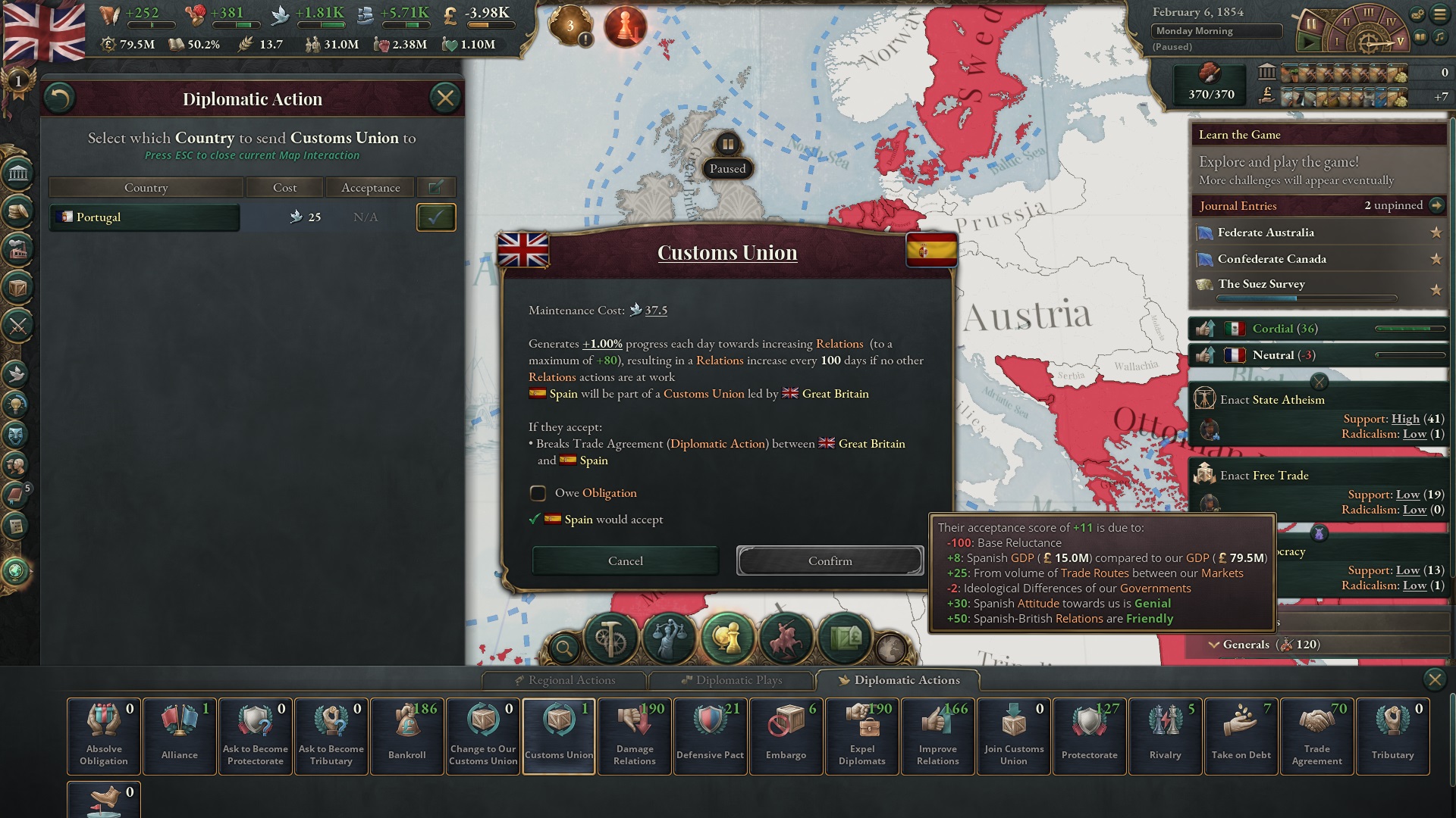 Duplicate - Victoria III - After updating 1.3 I can't join any country to the customs union ...